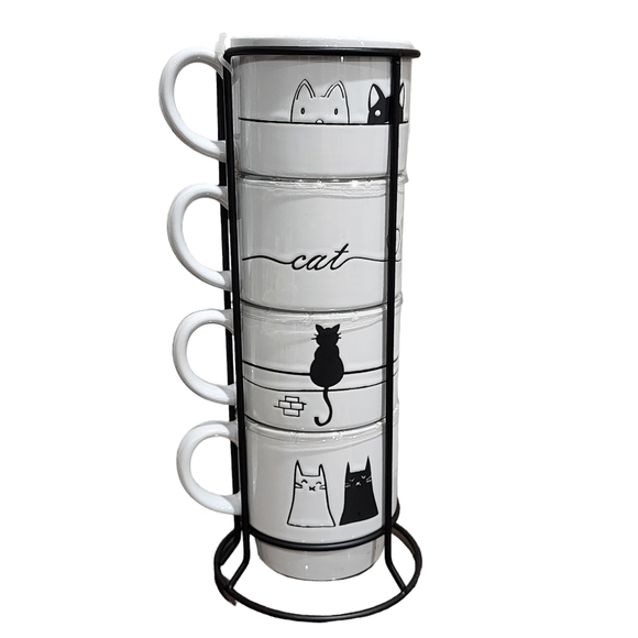 Signature Houseware | Cat | I Love Cats Mug Tower Stackable Coffee Mugs ...